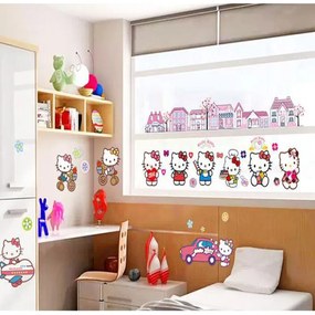 Živá Zeď Samolepka na zeď Hello Kitty s domečky