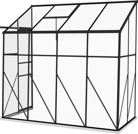 Přístěnné skleníky Outsunny, polykarbonátový zahradní skleník se skládacími dveřmi, 5 úrovní střešního větrání, hliníkový rám a základna, černý | Aoso