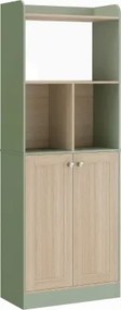 HOMCOM knihovna s 5 patry, úložný nábytek, knihovna se 2 dveřmi, 60x30x161,2 cm, zelená a přírodní dřevo