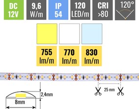 LED Solution LED pásek 9,6W/m 12V s krytím IP54 Barva světla: Studená bílá 07312