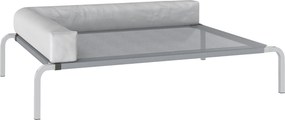 Venkovní lehátko pro psy, vyvýšený pelíšek pro středně velké psy, s polštářem ve tvaru L, 110x75x30 cm, světle šedá barva