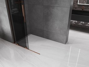 Mexen Velar L, posuvná sprchová zástěna Walk-in 100 x 200 cm, 8mm šedé sklo, růžové zlato, 871-100-003-43-60