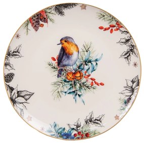 Porcelánový dezertní talíř s vánočním motivem ptáčka - Ø 21*2 cm