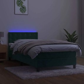 Box spring postel s matrací a LED tmavě zelená 80x200 cm samet 3134612