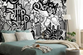 Tapeta Hip hop street art v černobílém provedení - 450x300 cm