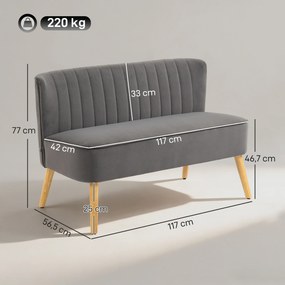 HOMCOM dvoumístná pohovka se sametovým vzhledem, moderní čalouněná malá pohovka do obývacího pokoje nebo ložnice, tmavě šedá — 117 x 56,5 x 77 cm