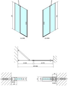 Polysan ZOOM LINE sprchové dveře 900mm, čiré sklo, ZL1390