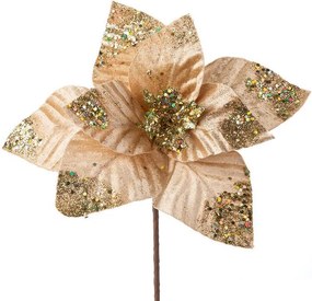 Květ POINSETTIA třpytivá 20 cm, zlatá