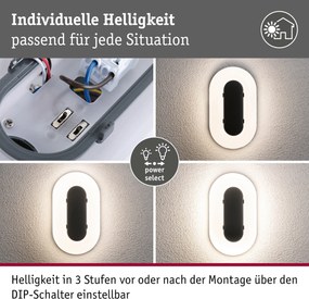 P 94957 LED venkovní nástěnné svítidlo Elunor IP65 podlouhlé 122x212mm 2200 - 4000K 18,5W 230V antracit/bílá polykarbonát - PAULMANN