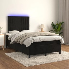vidaXL Box spring postel s matrací a LED 120x200 cm samet [3136235] Barva: Černá