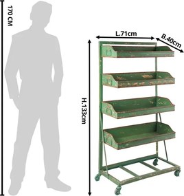 Zelený kovový regál s boxy na kolečkách Boxx - 71*40*133 cm