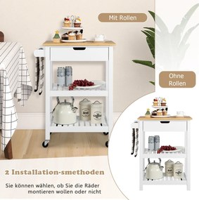 Costway Kuchyňský ostrov Bamboo Kitchen Island s výsuvnou zásuvkou a bočním