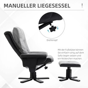 HOMCOM polohovací křeslo s taburetem, otočné TV křeslo s funkcí polohování, mikrovlákno šedé, 78x82,5x109 cm, ideální pro obývací pokoj a relaxaci | …