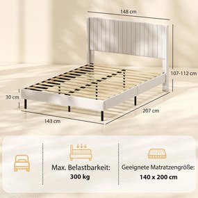 HOMCOM Postelový rám 140 x 200 cm s nastavitelným čelem, čalouněná postel se 12 laťkami, béžová