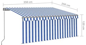 vidaXL Marketos Ručně zatahovací markýza s roletou a LED 3,5 x 2,5 m modrobílá