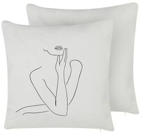 Sada 2 bavlněných polštářů s motivem ženy 45 x 45 cm bílá MEADOWFOAM Beliani