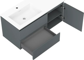 Mexen Rivel, koupelnová skříňka 100 cm s levým umyvadlem Otis, 2S, 1D, drážkovaná, grafitová/bílá matná, 91A23-10047-3-BBFFF66-W18L01