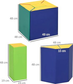Sada měkkých stavebních bloků HOMCOM pro děti 1-3 roky s 5 obdélníkovými a lichoběžníkovými bloky, PU a EPE materiál, 48,3x19,1x48,3 cm, vícebarevná