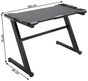 Herní stůl JADIS – 120x60x75 cm, kov/MDF/černá Kondela