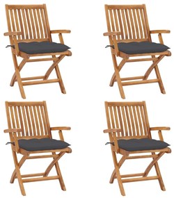 Skládací zahradní židle s poduškami 4 ks masivní teak,  3072738