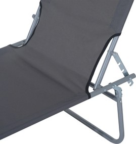 Skládací zahradní lehátko Outsunny s ochranou proti slunci šedé 187 x 58 x 36 cm ideální na pláž a terasu