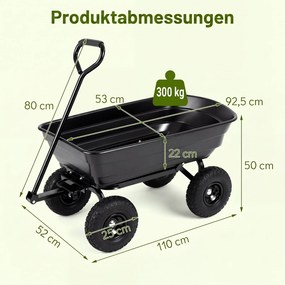 Costway Zahradní vozík s naklápěcí funkcí, přepravní vozík s plastovým tácem 75