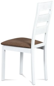 AUTRONIC Jídelní židle, masiv buk, barva bílá, látkový hnědý potah BC-2603 WT