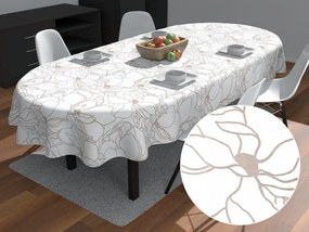 Biante Bavlněný oválný ubrus Sandra SA-268 Béžové designové květiny na bílém 100x140 cm