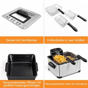 Costway Fritéza s tukem 5 L z nerezové oceli 1700 W s 3 fritovacími košíky
