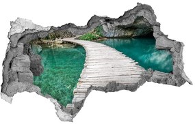 Wallmuralia Díra 3D ve zdi nálepka Plitvická jezera 95x73 cm