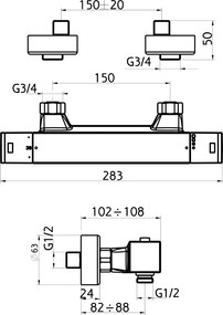 Novaservis Aquasave - Sprchová termostatická baterie se spodním uchycením, 150 mm, chrom, 2860/1,0