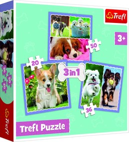 Trefl Puzzle 3v1 Štěňátka 20x19,5cm v krabici 28x28x6cm