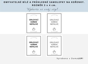 GRILOVACÍ KOŘENÍ NEPÁLIVÉ - Samolepka na kořenky 3 x 4 cm - DomaLEP varianta: BÍLÁ - základní písmo