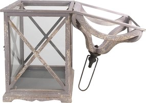 2ks šedá antik dřevěná lucerna - 33*33*73 / 25*25*56 cm