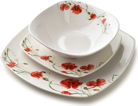 Porcelánová jídelní sada LEA Poppy 18 ks bílá/červená