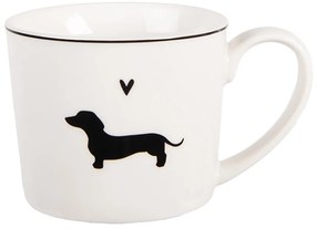Bílý hrnek s jezevčíkem a srdíčkem Dog&Cat - 12*8*7 cm / 275 ml