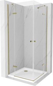 Mexen Roma Duo, sprchový kout 70 (dveře) x 70 (dveře) cm, 6mm čiré sklo, zlatý profil + sprchová vanička, 854-070-070-50-02-4010G