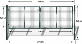 Zahradní plotová branka - ocel - zelená | 306x175 cm
