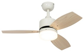 Venkovní stropní ventilátor bílý se vzhledem dřeva 91,3 cm vč. stmívatelné LED s dálkovým ovládáním IP44 - Toledo