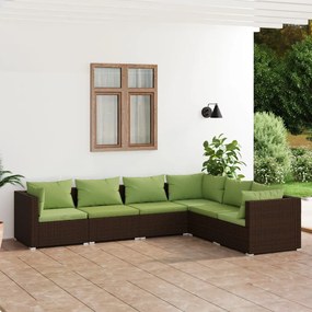 vidaXL 6dílná zahradní sedací souprava s poduškami polyratan [3101717] Barva: Hnědá a zelená