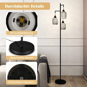 Costway Stojací lampa 173 cm lampa na čtení s 3 E27 zásuvkami a nožním – černý
