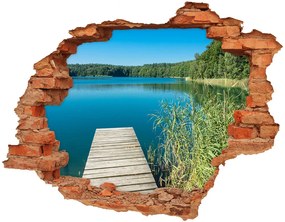Wallmuralia Díra 3D ve zdi na stěnu Molo nad jezerem 90x70 cm