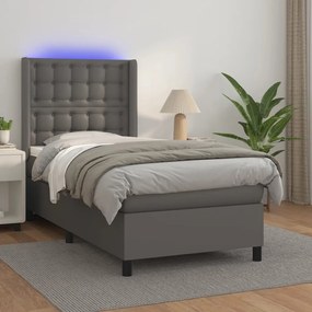 Box spring postel s matrací a LED šedá 90x190 cm umělá kůže,  3139359