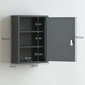 Lékárnička uzamykatelná se 3 přihrádkami, antracitová, 40 x 15 x 53,5 cm 834-554V01GB