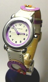 Foibos Dívčí dětské bílo fialové hodinky Foibos 2773 s motivem kytiček