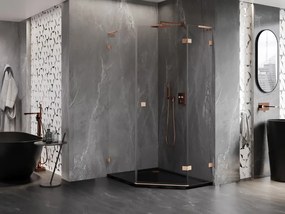 Mexen Lunar, L pětiúhelníkový sprchový kout s pravým sklonem 90 x 100 cm, 8mm čiré sklo, profil měděná matná, 831L-090P-100L-65-00-P
