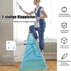 Costway Schůdkový žebřík 2 stupňový hliníkový skládací žebřík do 150 kg, stříbro