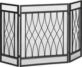 HOMCOM Skládací Ochranná Zástěna Krbu s 3 Panelovým Kloubovým Kovovým Rámem 126x3x80 cm Černá
