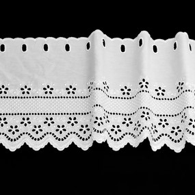 Berk vitrážová záclona, bavlněný batist 3813 vyšívaná kytička s bordurou, bílá výška 30cm (v metráži)