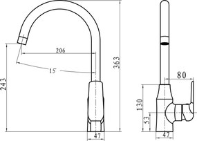 Novaservis Nobless Tina Dřezová baterie stojánková, výtokové rameno 220 mm, chrom, 38713,0